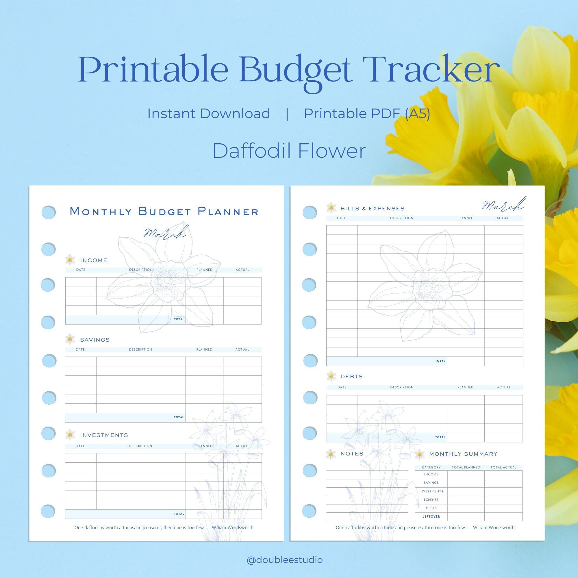 Printable Monthly Budget Planner, Paycheck Tracker Birth Flower Theme ...