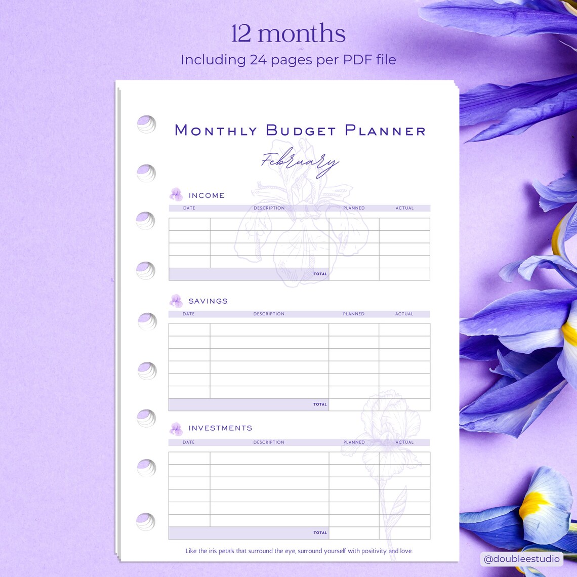 Printable Monthly Budget Planner, Paycheck Tracker - Birth Flower Theme ...