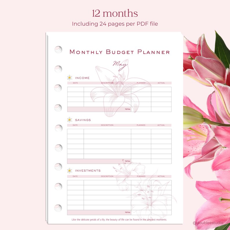 Printable Monthly Budget Planner, Paycheck Tracker - Birth Flower Theme ...