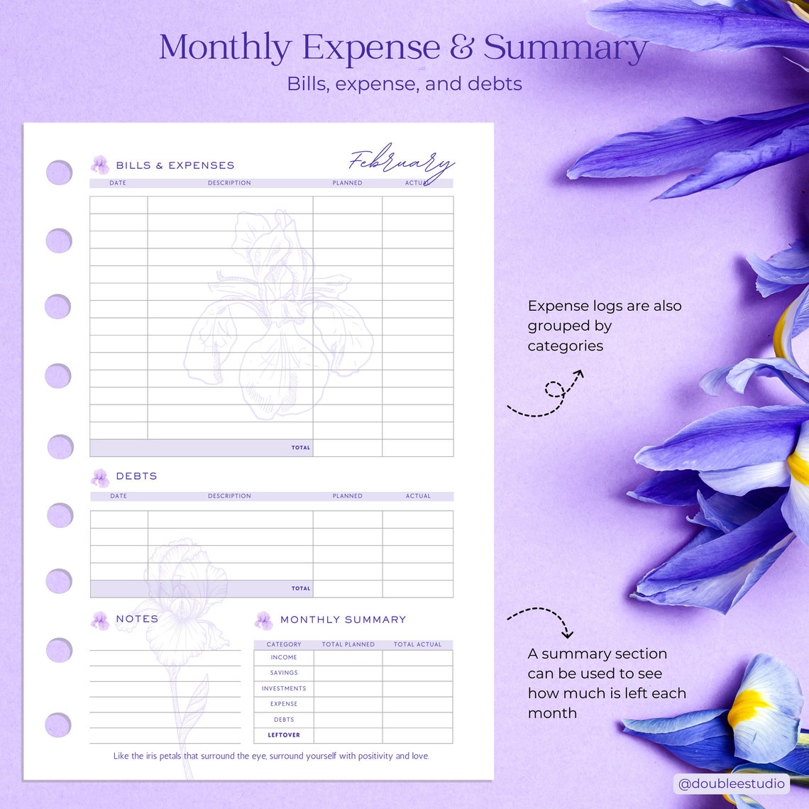 Printable Monthly Budget Planner, Paycheck Tracker - Birth Flower Theme ...
