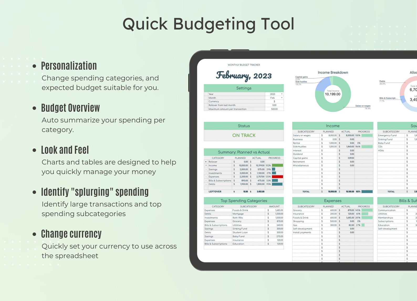 Monthly Budget Tracker Spreadsheet Template for Google Sheets ...