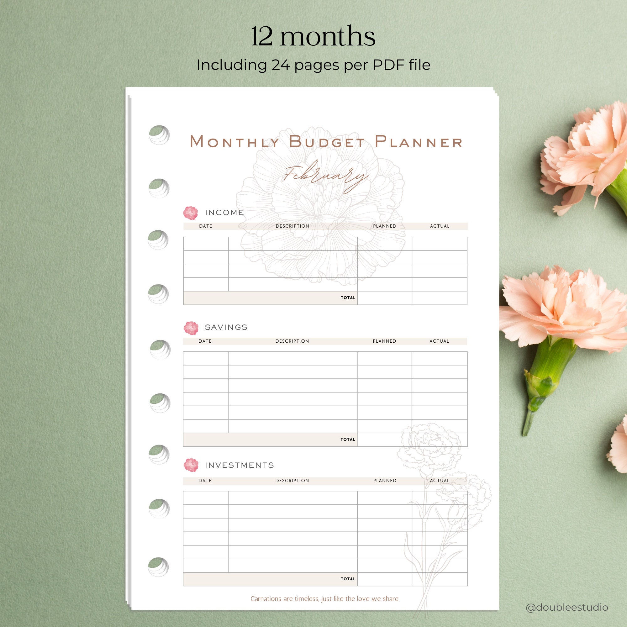 Printable Monthly Budget Planner, Paycheck Tracker - Birth Flower Theme ...