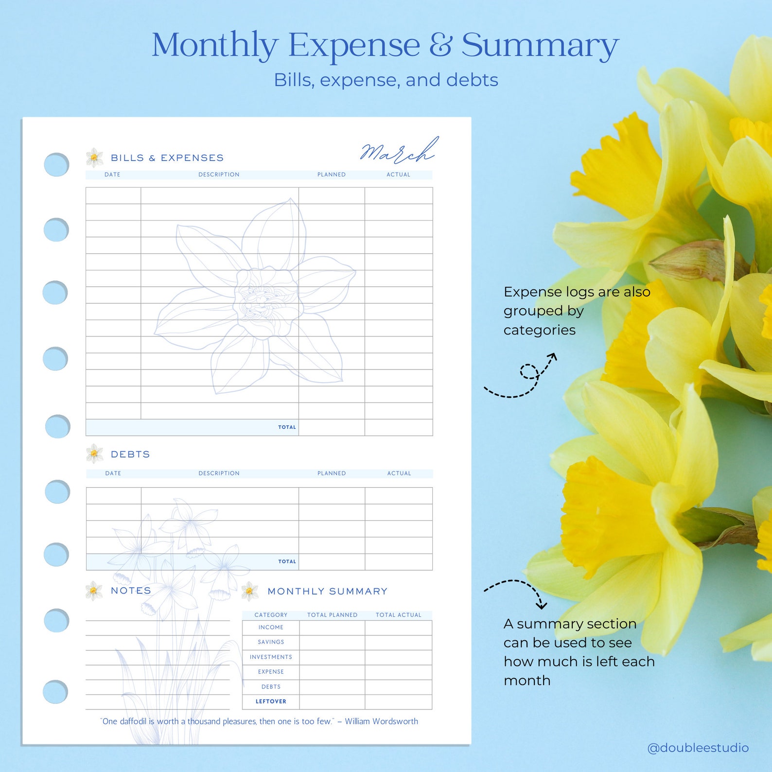 Printable Monthly Budget Planner, Paycheck Tracker - Birth Flower Theme ...