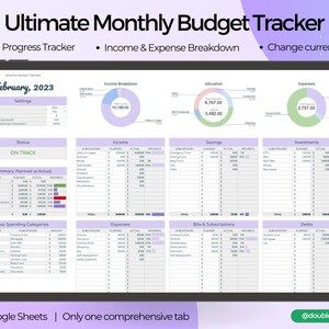 Monthly Budget Tracker Spreadsheet Template for Google Sheets ...