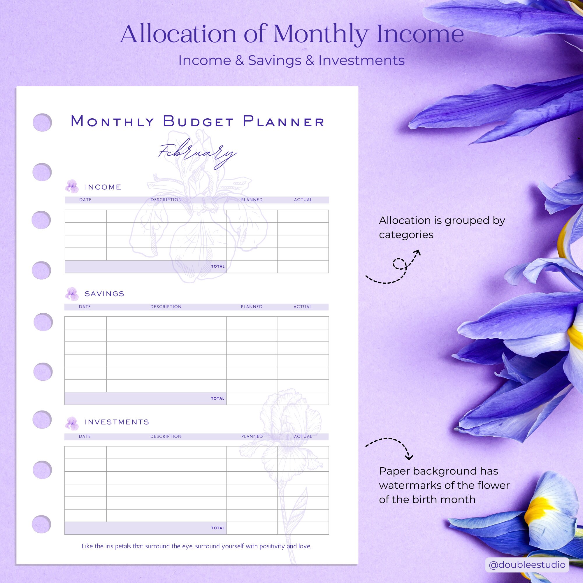 Printable Monthly Budget Planner, Paycheck Tracker - Birth Flower Theme ...