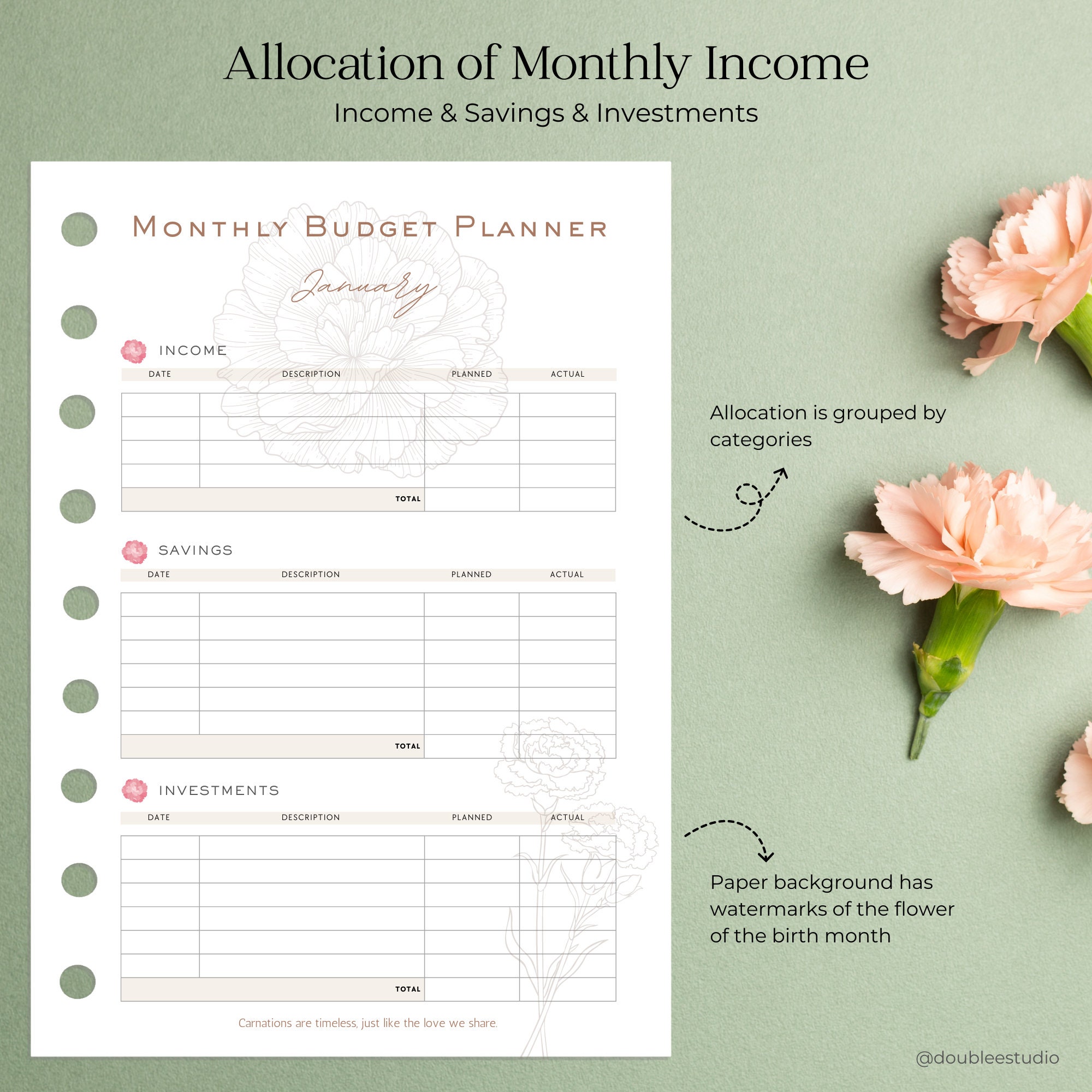 Printable Monthly Budget Planner, Paycheck Tracker - Birth Flower Theme ...