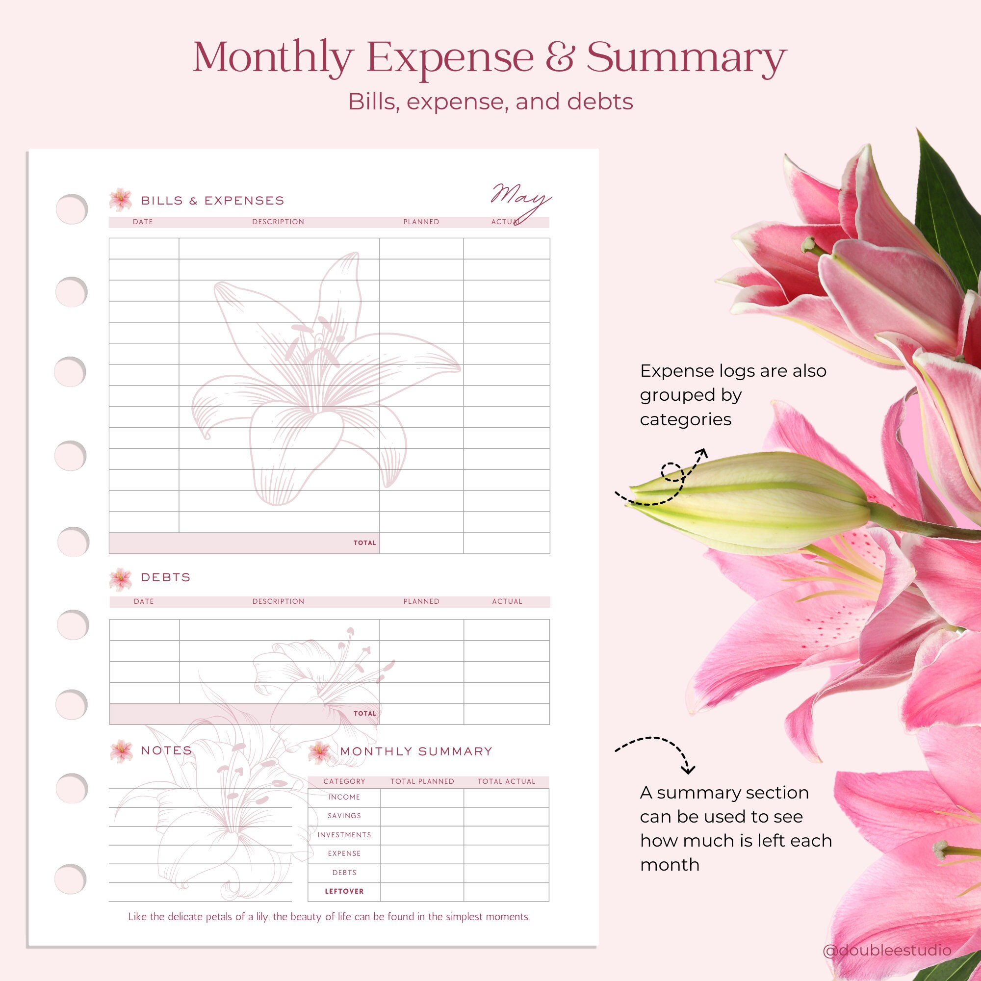 Printable Monthly Budget Planner, Paycheck Tracker - Birth Flower Theme ...