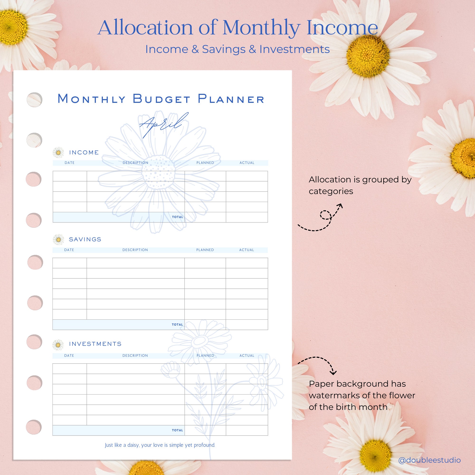 Printable Monthly Budget Planner, Paycheck Tracker - Birth Flower Theme ...