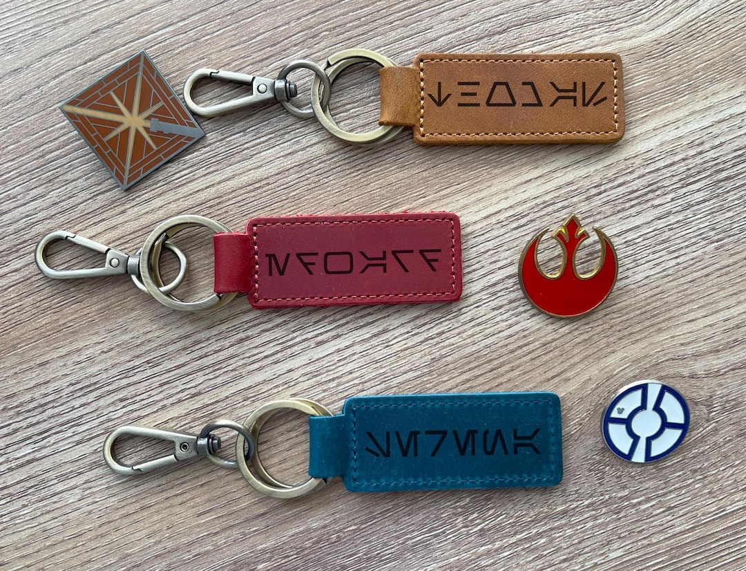 Personalized Genuine Leather Keychain, Custom Aurebesh Name Keychain ...