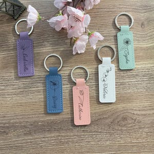 Personalized Leather Keychain, Customized Name With Flowers Key Chain ...