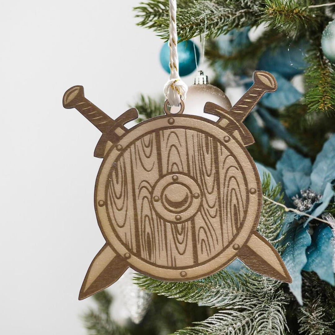 Shield and Swords Ornament, Personalized Christmas Tree Decor, Laser ...