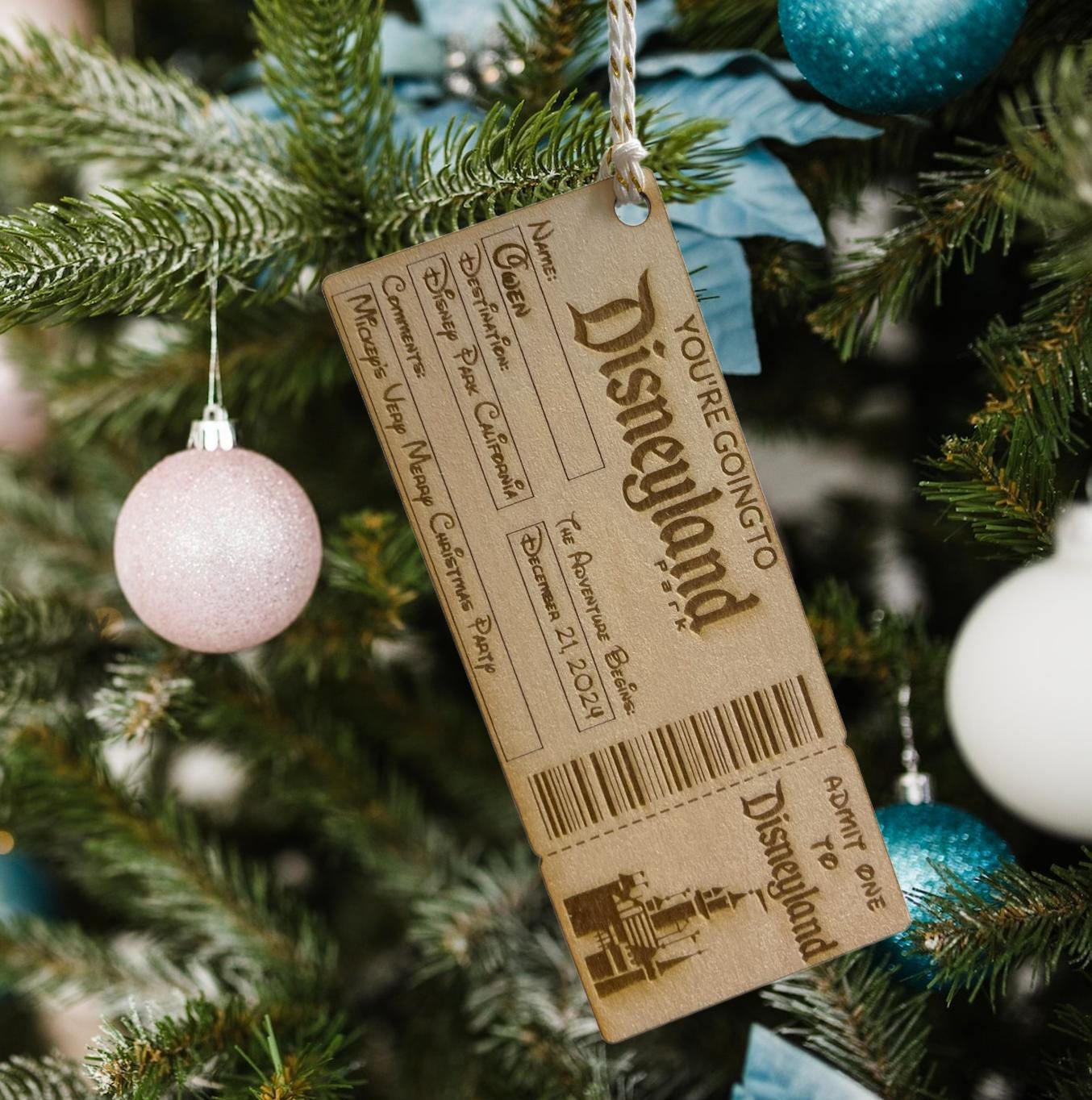Custom Theme Park Ticket Christmas Ornament, Personalized Christmas ...