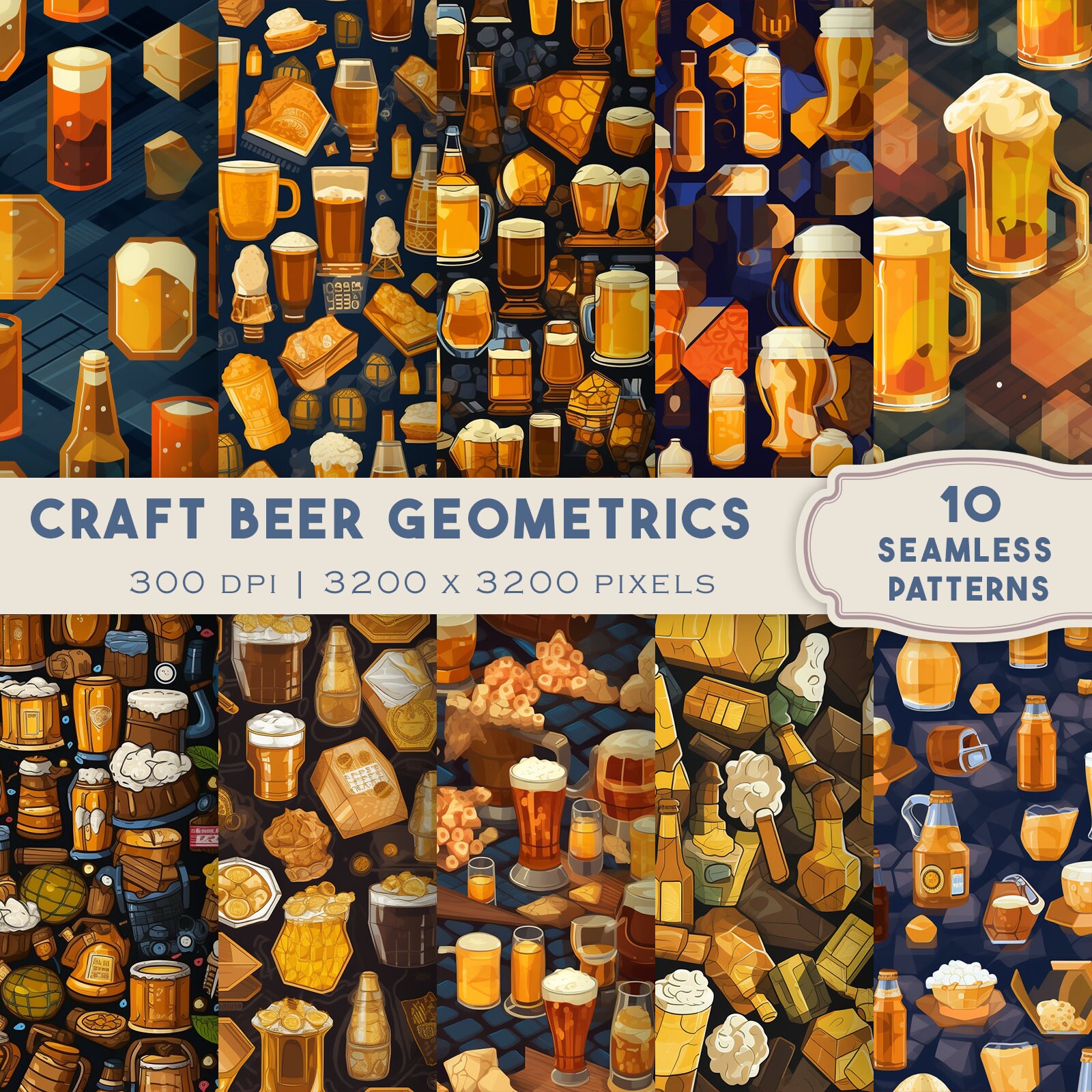 Father's Day, Craft Beer Geometrics: Repeating Pattern Pack Low-poly ...