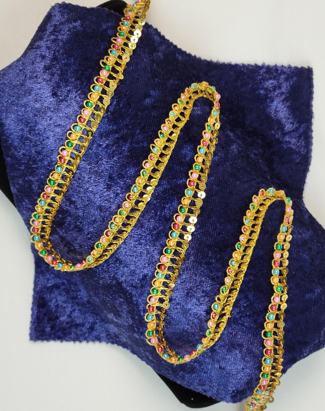 Metallic Gold Gimp With Sequins and Multi Colored Beads, Vintage - Etsy