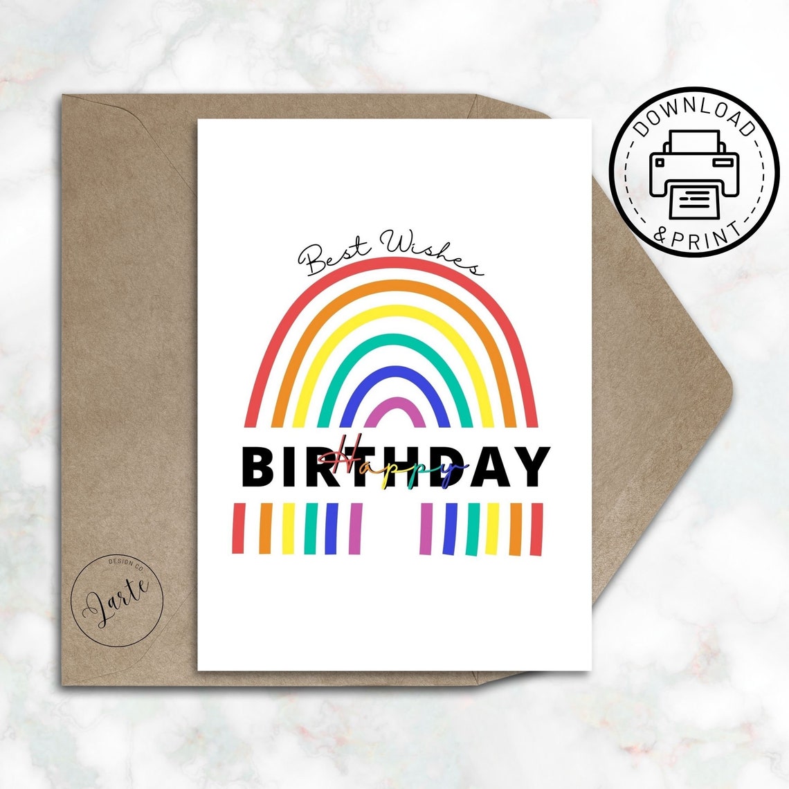 Rainbow Happy Birthday Card Digital Download Card Digital Birthday Card ...