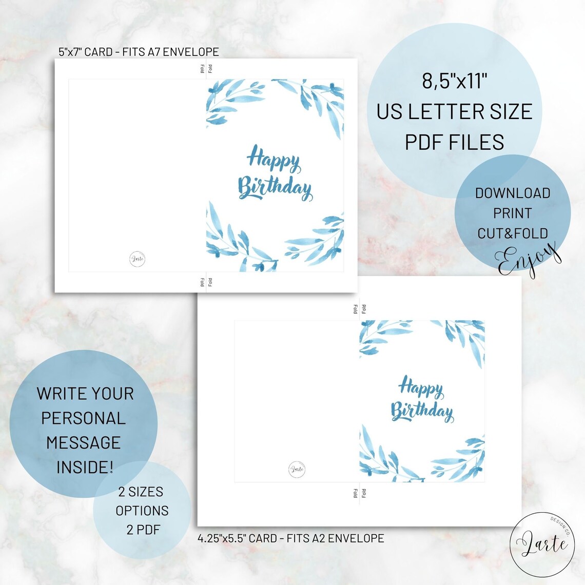 Minimal Floral Happy Birthday Card - Instant Download, Digital Download ...