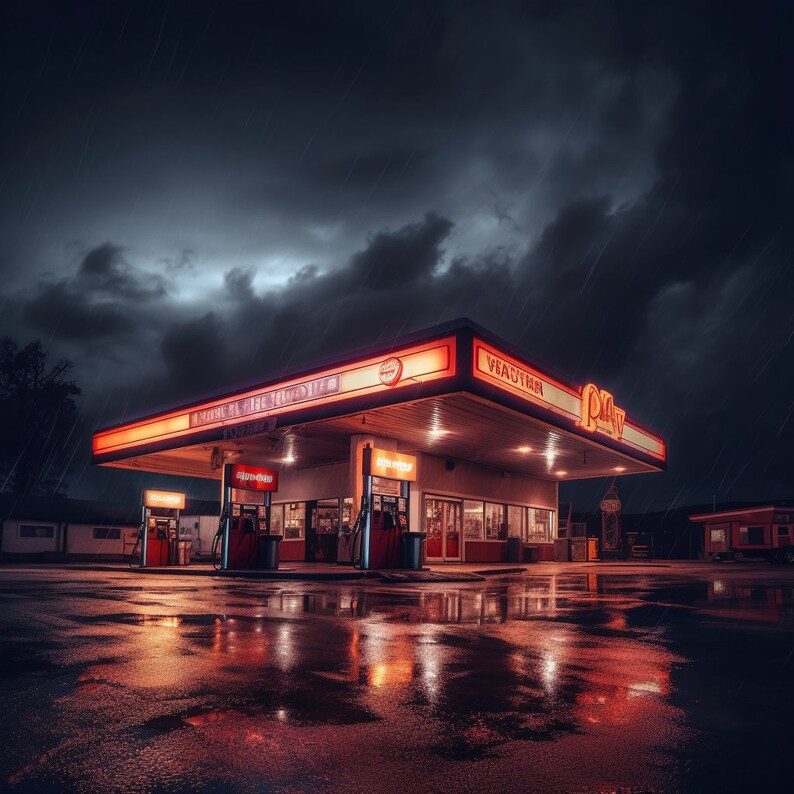 Gas Station Printable Canvas, Retro Gas Station Wall Art, Retro Art ...