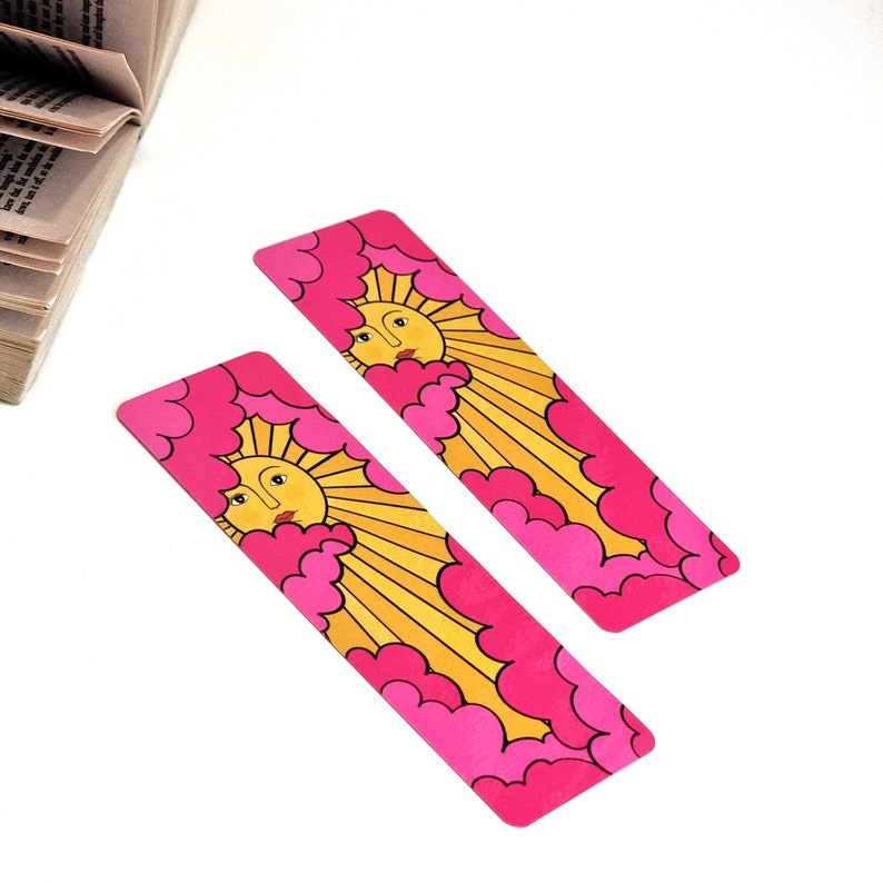 Pop Art Sun and Moon Bookmark | Handmade Matte Cardstock - Etsy