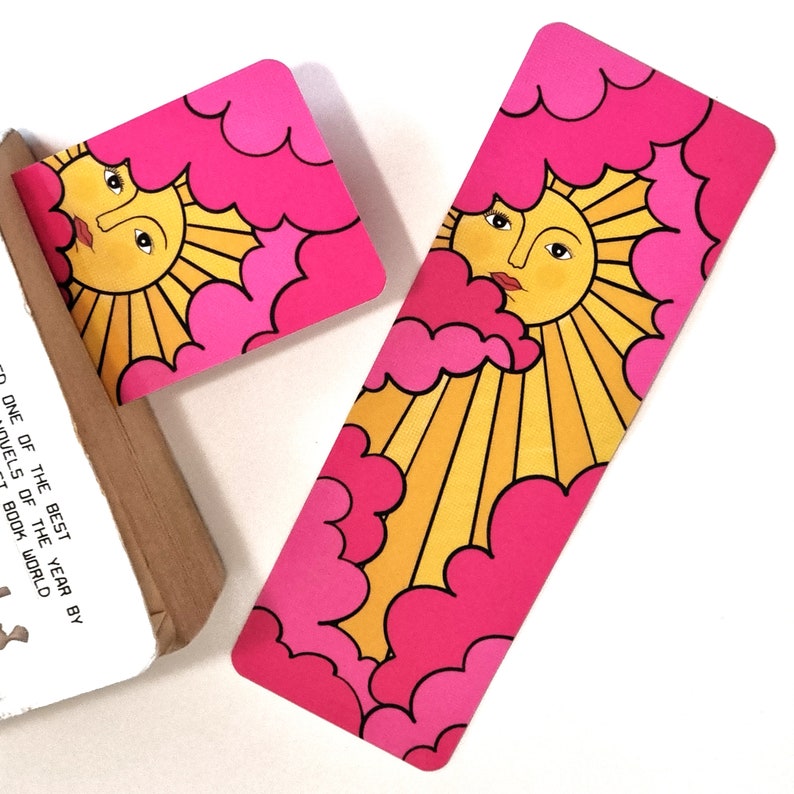 Pop Art Sun and Moon Bookmark | Handmade Matte Cardstock - Etsy