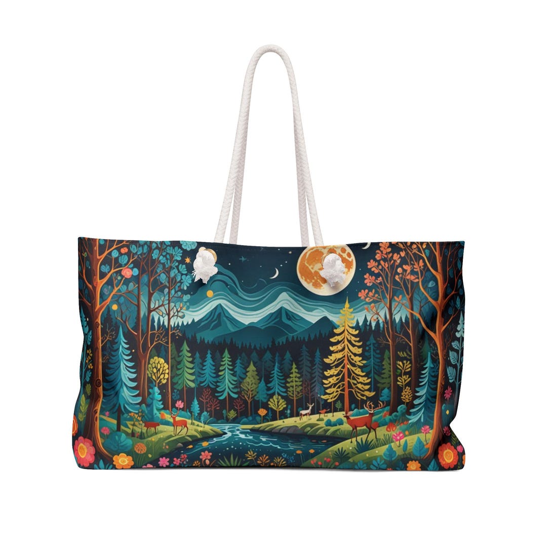 Forest Fantasy Weekender Bag - Whimsical Folk Art Moonlit Nature Travel ...
