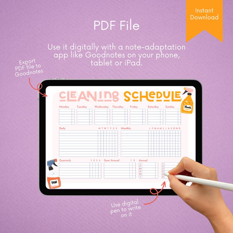 Printable Cleaning Checklist Template, Digital Weekly Cleaning Planner ...