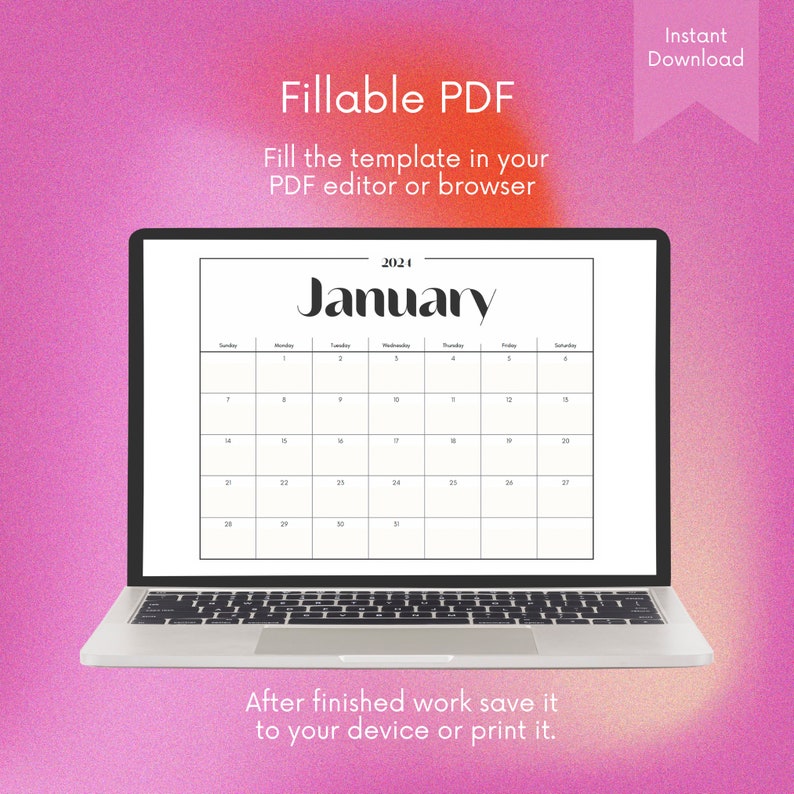 2024 Monthly Calendar Minimalist Calendar Printable Calendar - Etsy