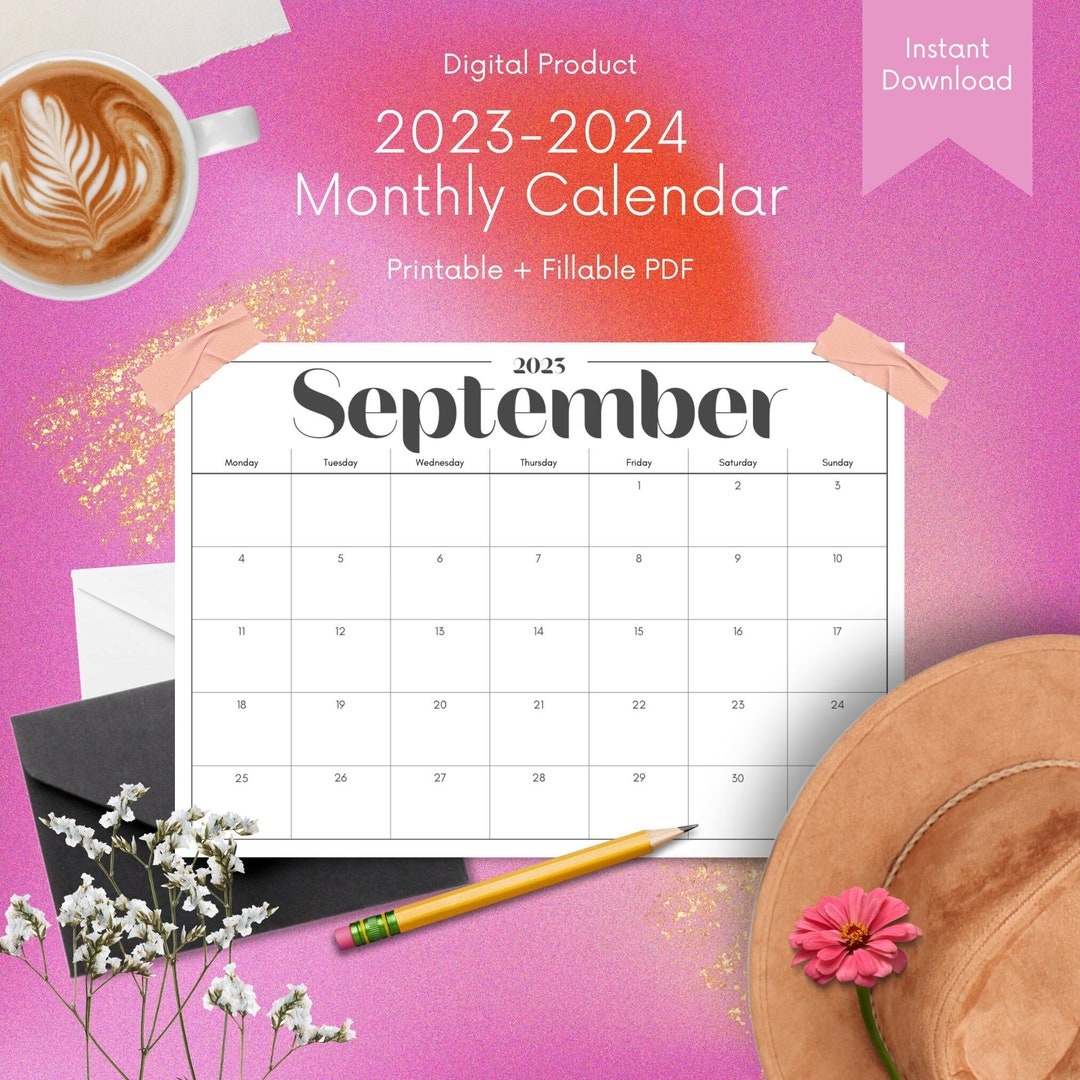 2023 - 2024 Monthly Calendar Landscape, Minimalist Calendar, Printable ...