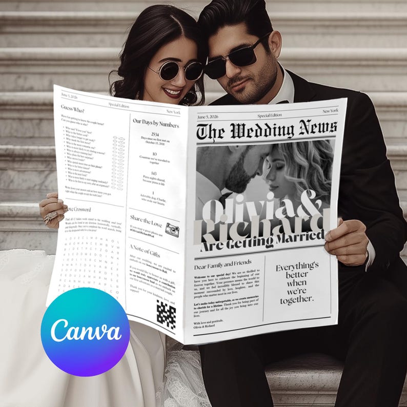 Wedding Newspaper Template Program, Wed Newspaper Program Canva ...