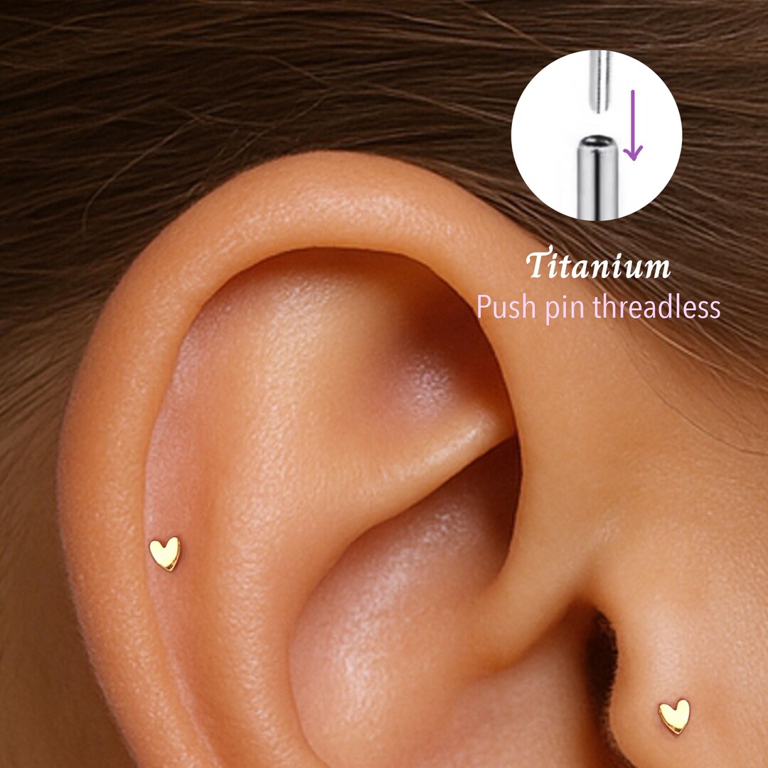 20G/18G/16G Heart Push Pin Theadless Labret • Cartilage Earring ...
