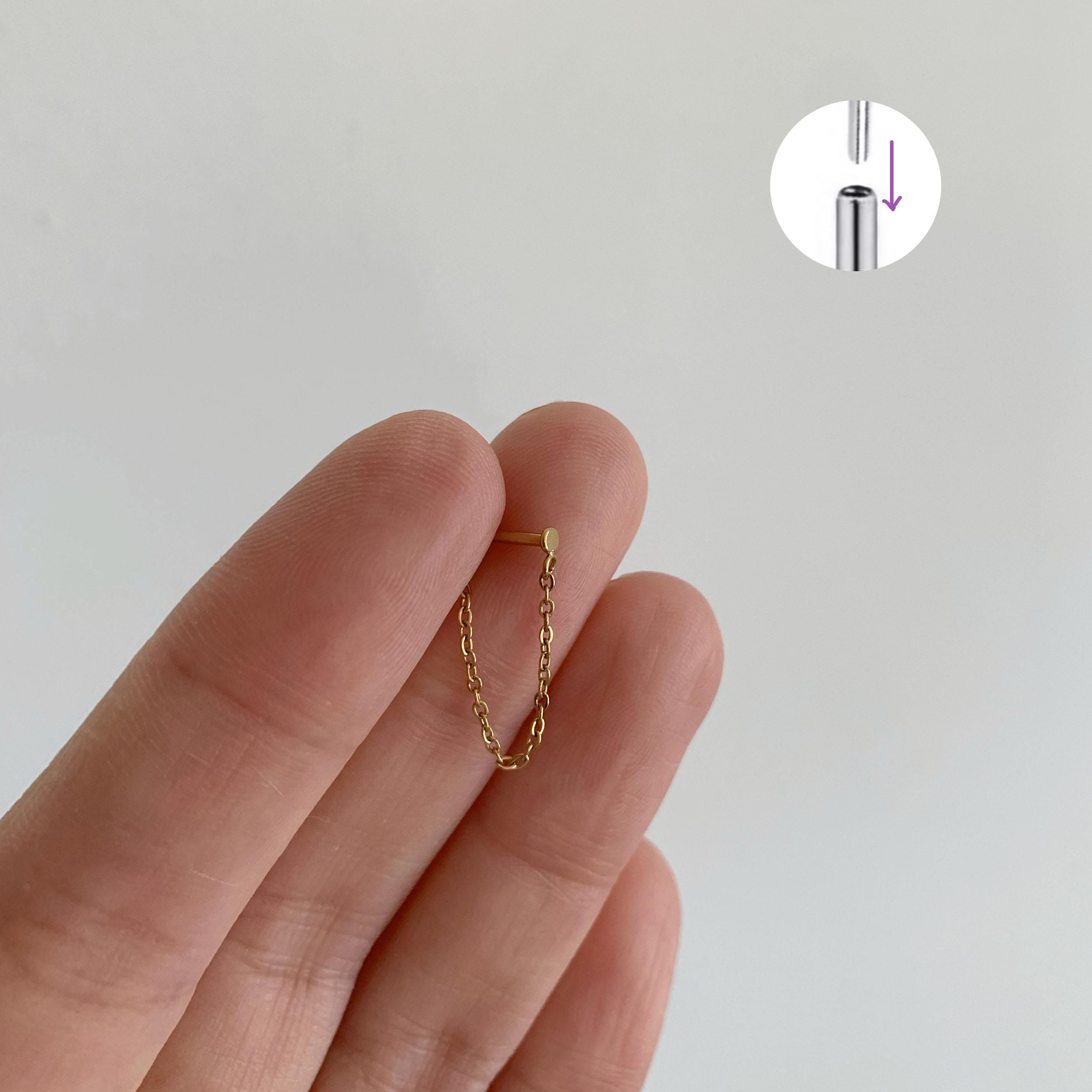 18G Chain Push Pin Threadless Labret • Cartilage Earring • Tragus ...