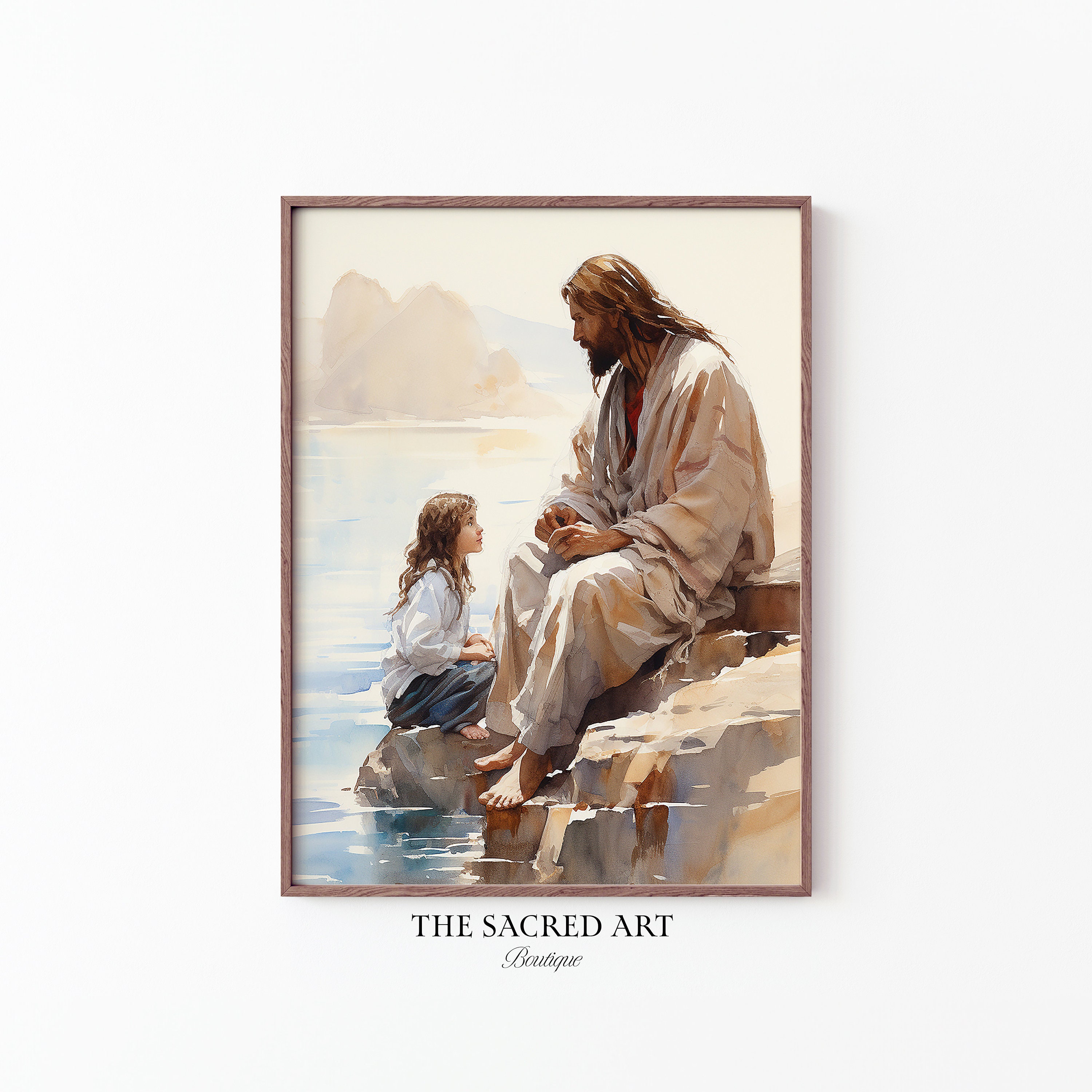 Jesus Listening to Child Watercolor Portrait: Religious Wall Art ...