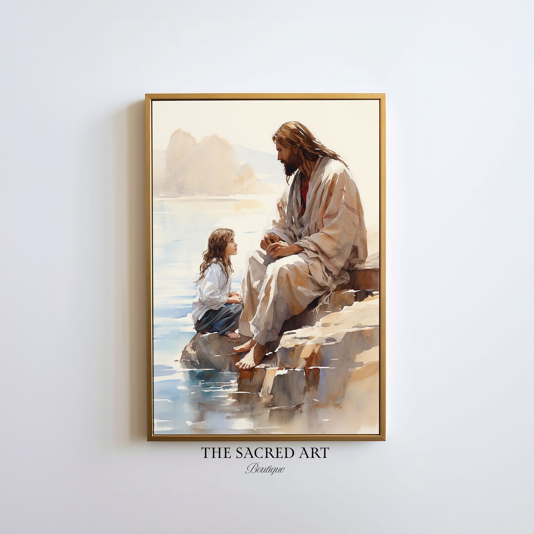 Jesus Listening Child Portrait, Watercolor Painting, Digital Printable ...