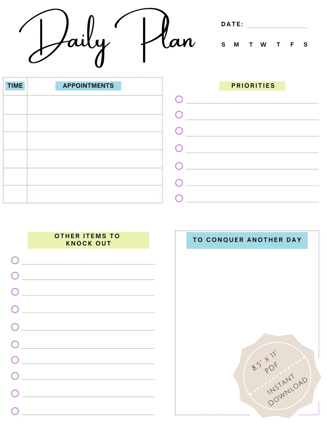 Daily Planner Organizer With 4 Boxes to Keep Track of Tasks - Etsy