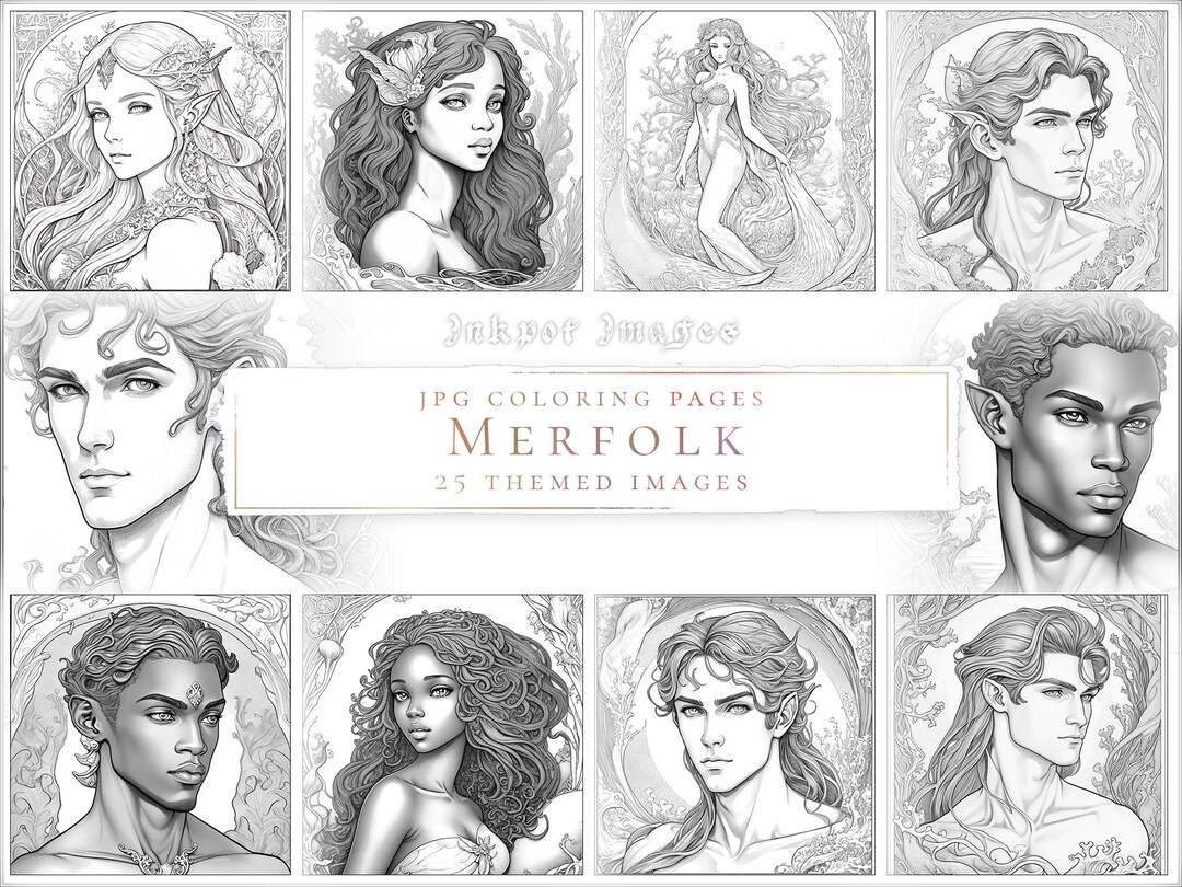 Coloring Pages: Merfolk - Etsy