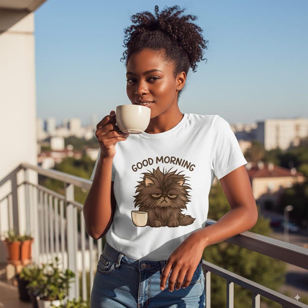 Good Morning - Grumpy Cat & Coffee Tee – Funny Graphic Shirt – Gift for ...