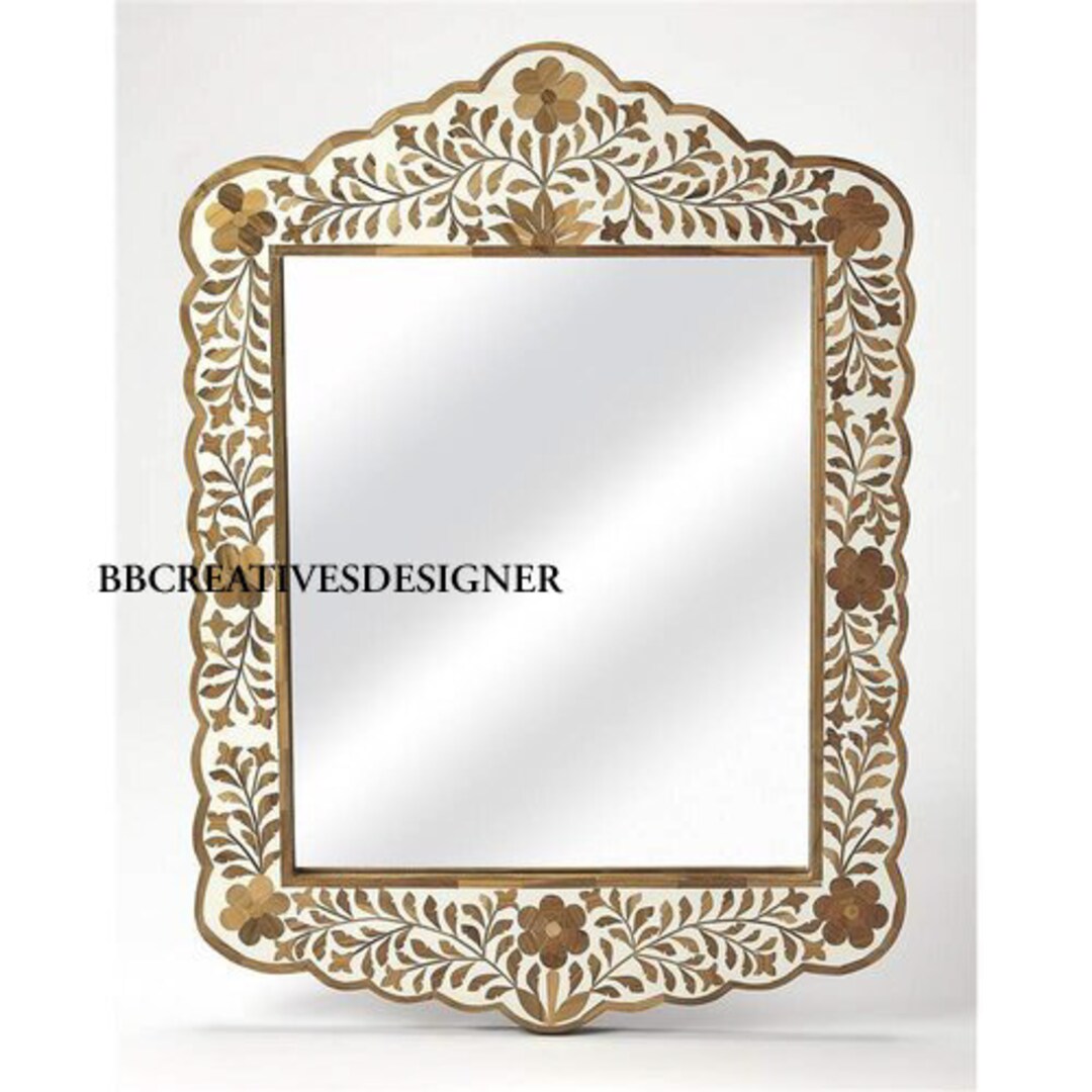 Handmade Wooden Bone Inlay Mirror Frame / Wall Decor / Wall Mirror in ...