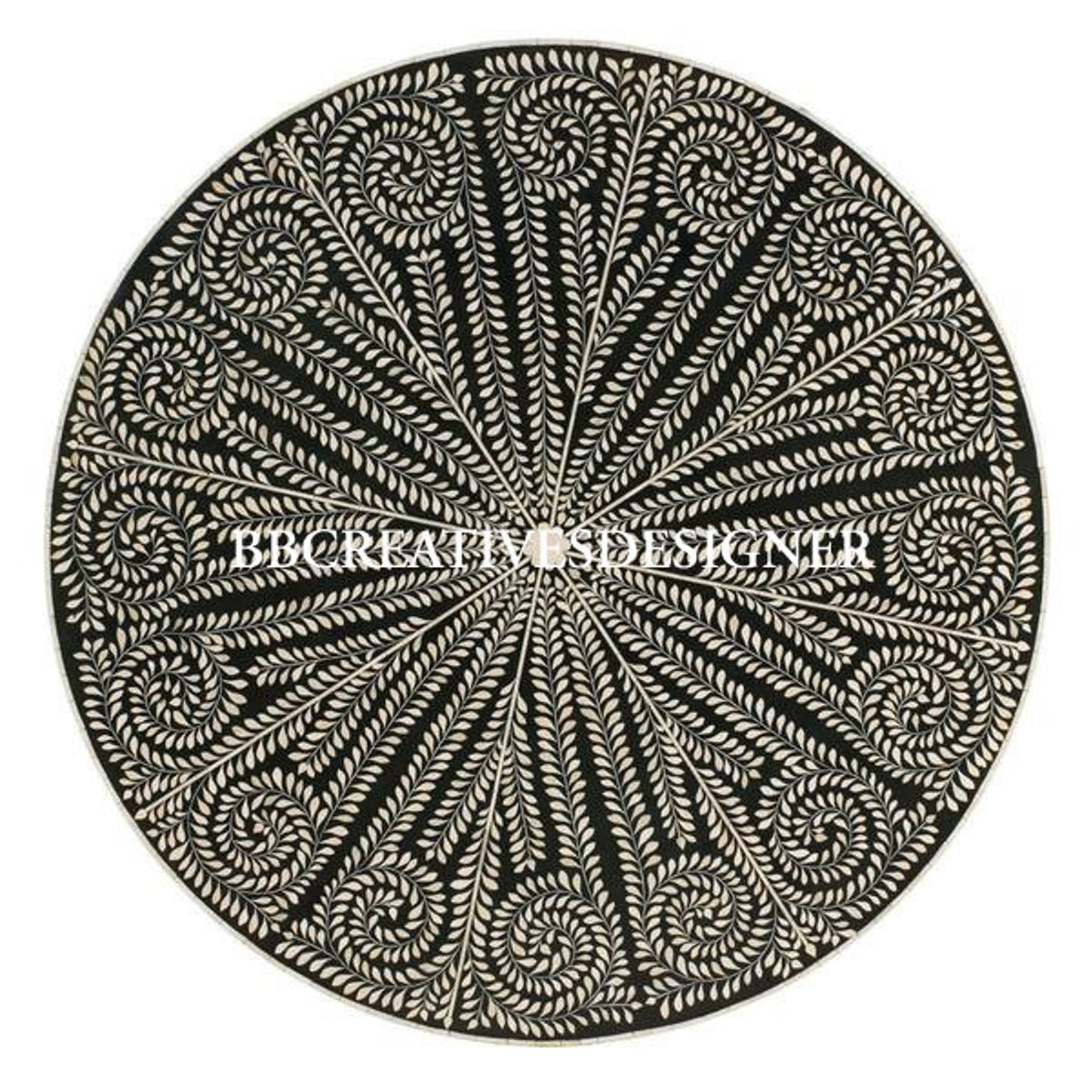 Handmade Wooden Bone Inlay Dining Table / Round Dining Table in Floral ...