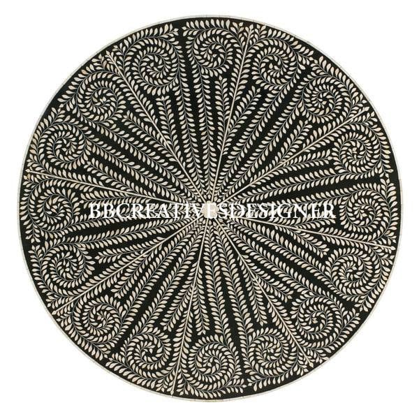 Handmade Wooden Bone Inlay Dining Table / Round Dining Table in Floral ...