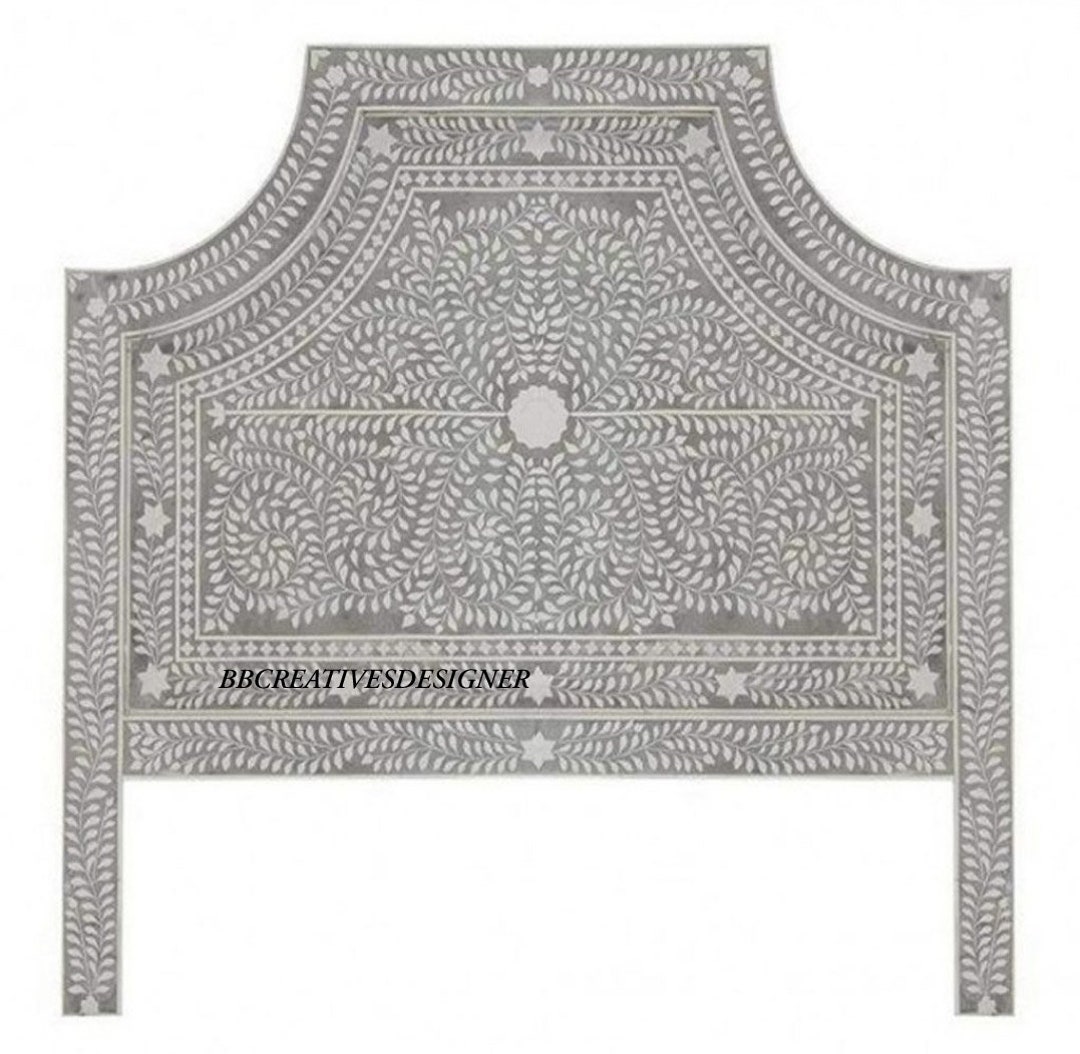 Handmade Wooden Bone Inlay Headboard in Modern Floral Pattern - Etsy