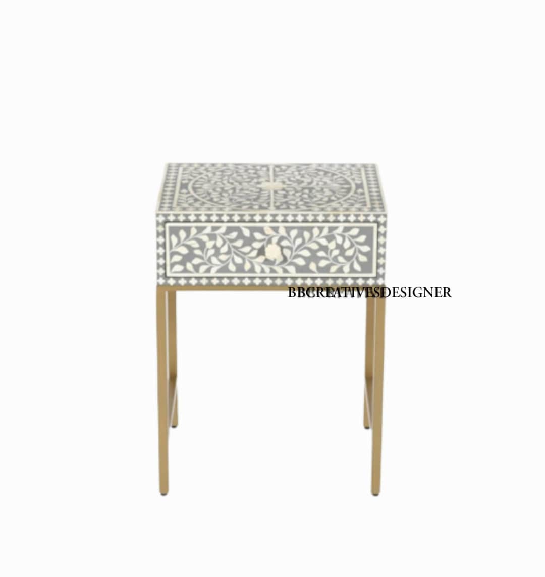 Handmade Wooden Bone Inlay Sidetable /bedside / Nightstand in Modern ...