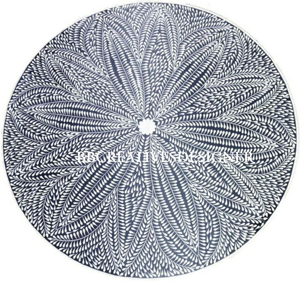 Handmade Wooden Bone Inlay Dining Table / Round Dining Table in Floral ...