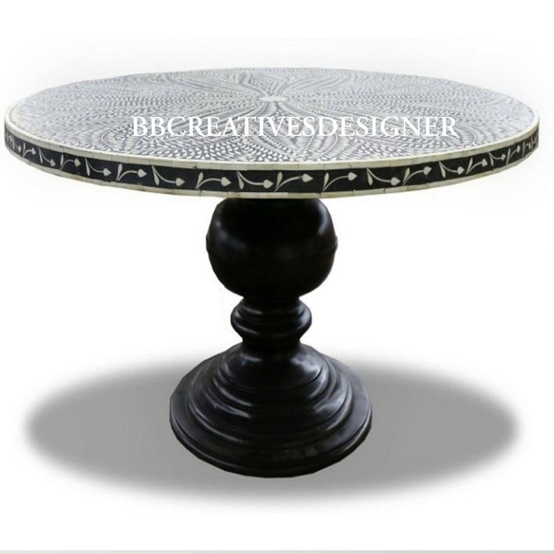 Handmade Wooden Bone Inlay Dining Table / Round Dining Table in Floral ...