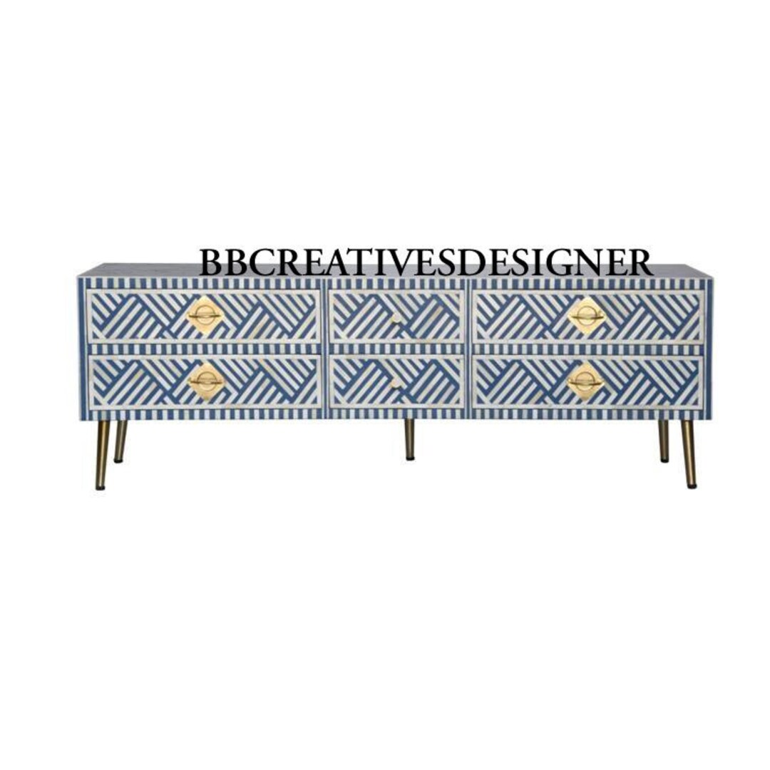 Handmade Wooden Bone Inlay Media Console / TV Console / TV Unit / TV ...
