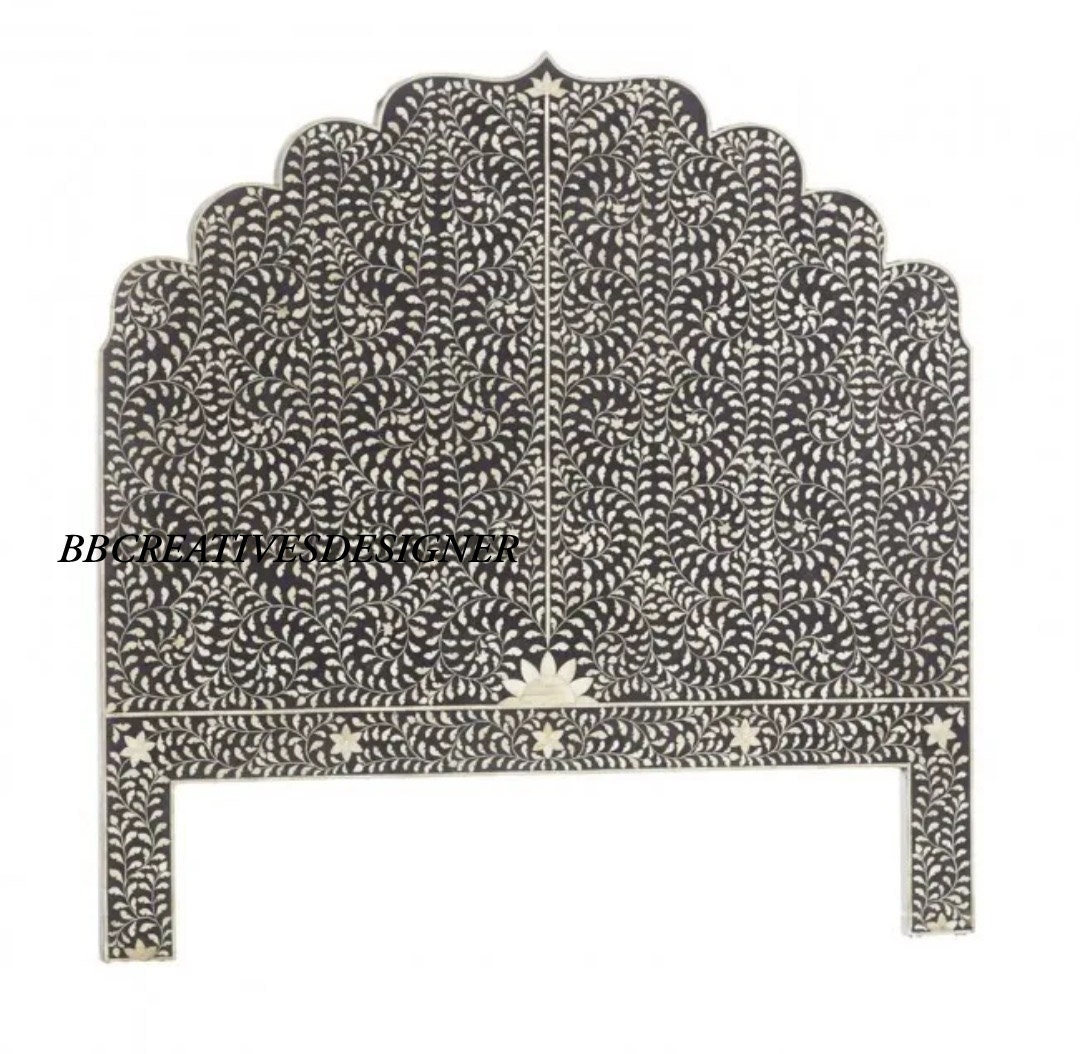 Handmade Wooden Bone Inlay Headboard in Modern Floral Pattern - Etsy