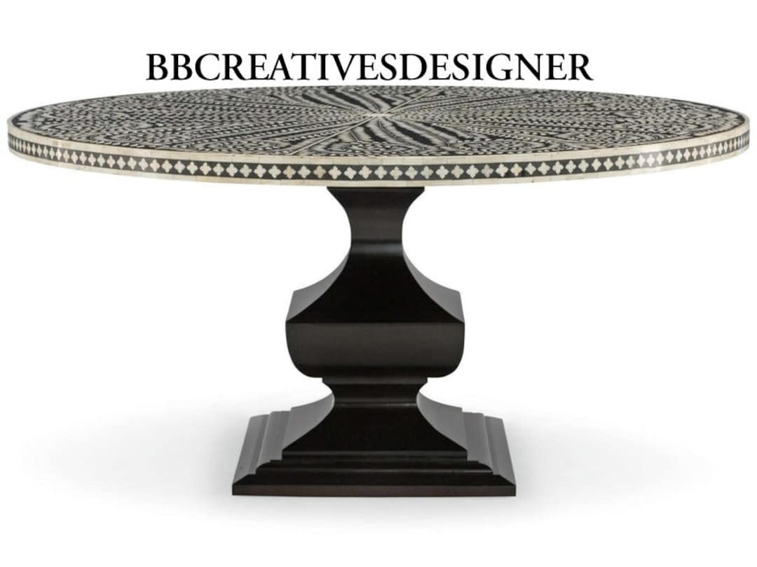 Handmade Wooden Bone Inlay Dining Table / Round Dining Table in Floral ...