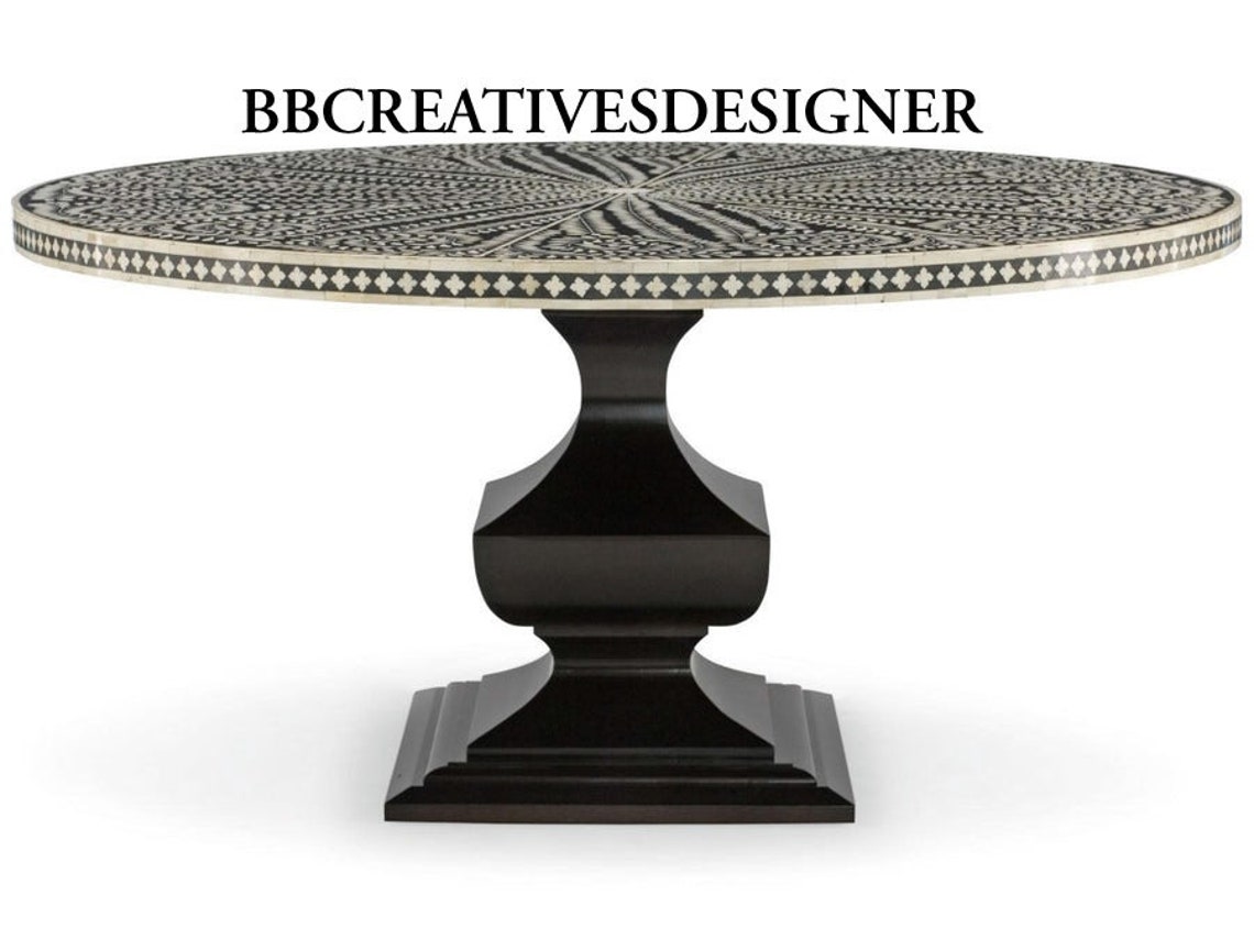 Handmade Wooden Bone Inlay Dining Table / Round Dining Table in Floral ...