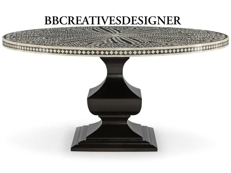 Handmade Wooden Bone Inlay Dining Table / Round Dining Table in Floral ...