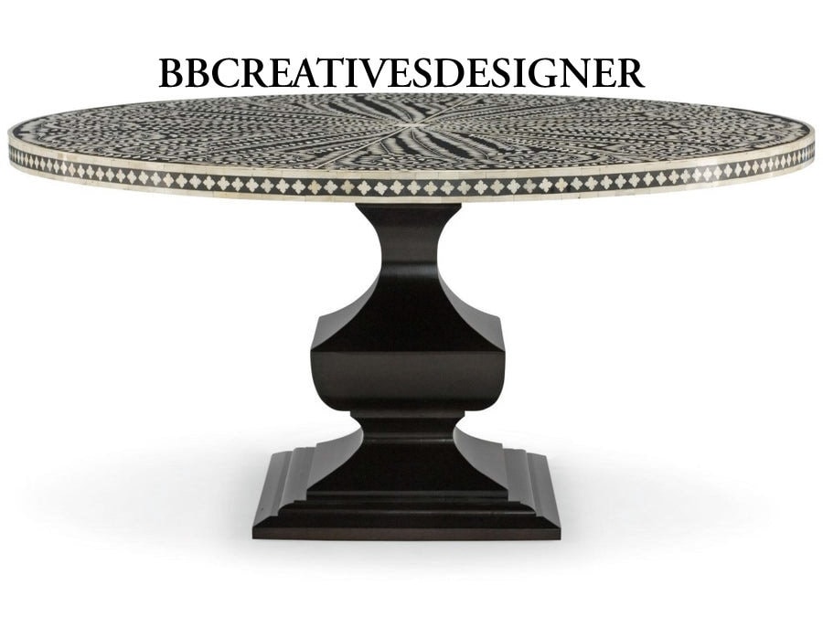 Handmade Wooden Bone Inlay Dining Table / Round Dining Table in Floral ...