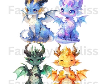 Dragon Watercolor Clipart Cute Fantasy Animal, Transparent Background ...