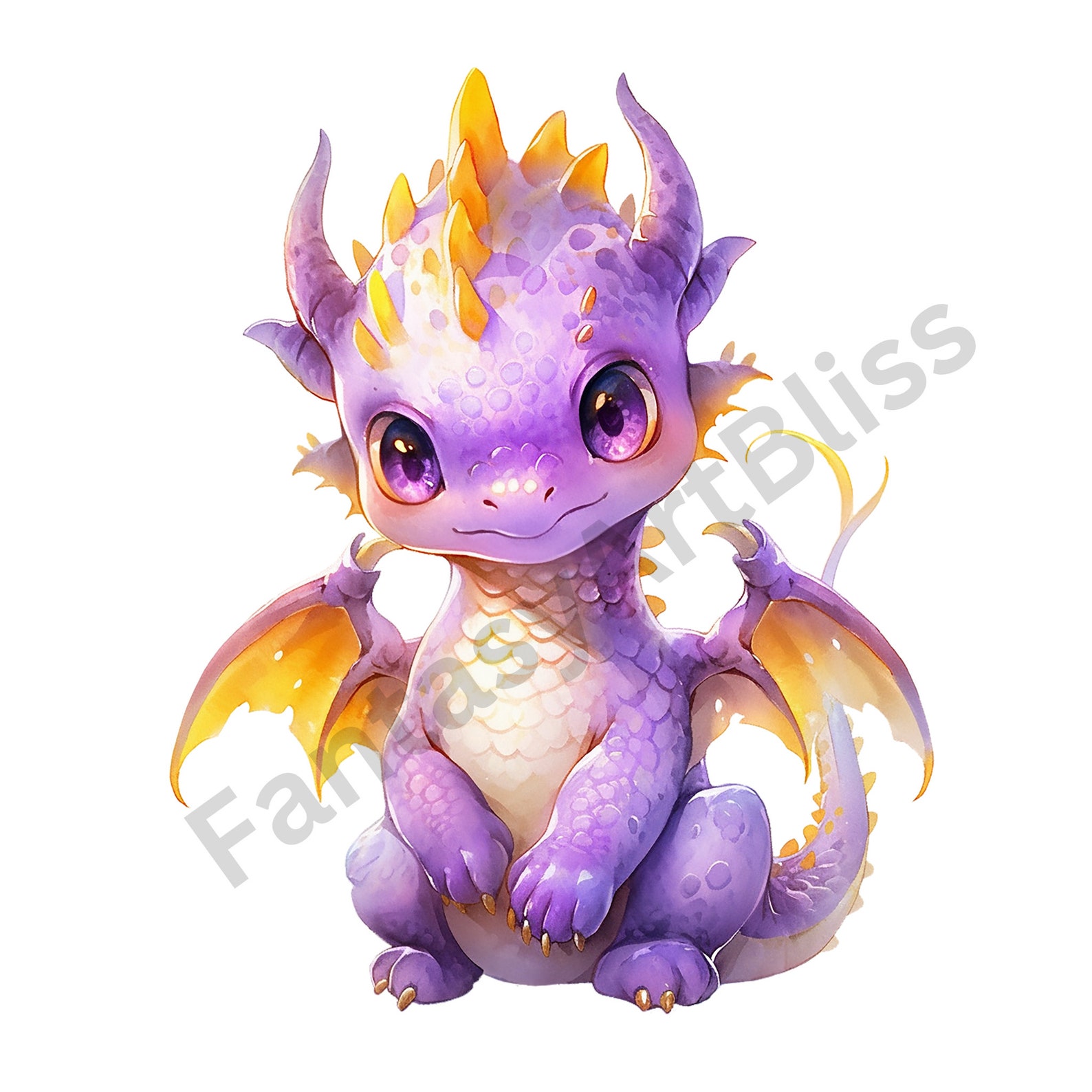 Dragon Watercolor Clipart Cute Fantasy Animal Transparent - Etsy